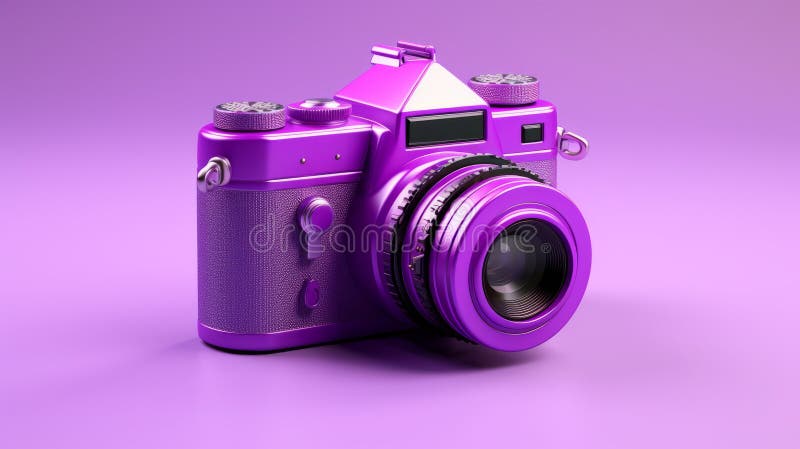 Intense Purple Camera 3d Render on Pink Background Stock Illustration ...