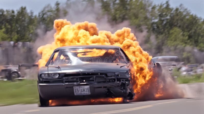 Intense Rally Car on Fire Scene Captured Stock Illustration ...