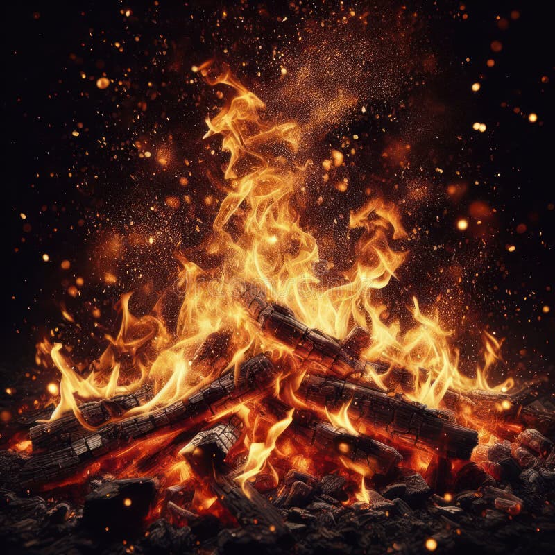 Intense Real Fire Flames Engulfing a Dark Background in Dramatic ...
