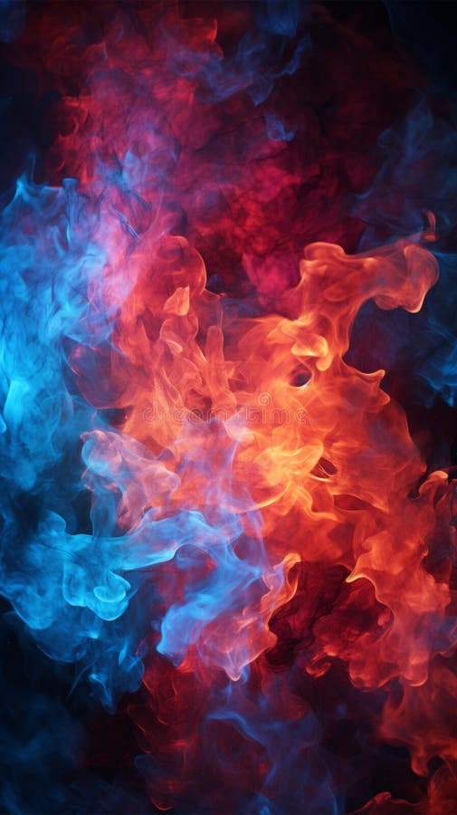 Intense Red and Blue Fire Illuminates the Black Background Stock ...