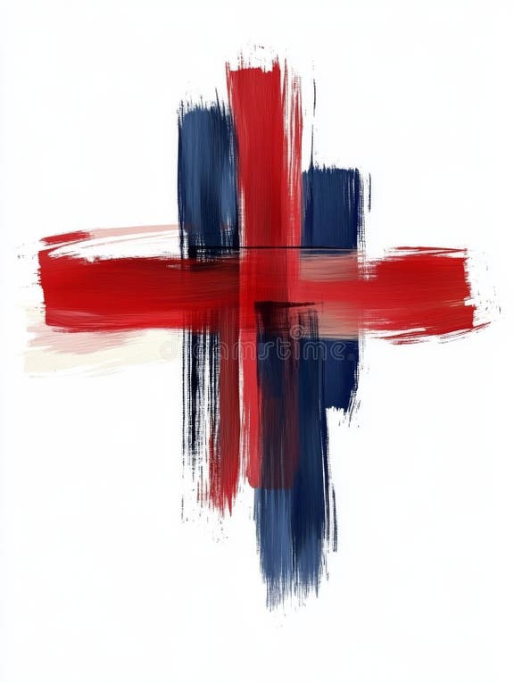 Intense Red and Deep Blue Strokes Form a Bold X on a Plain White ...