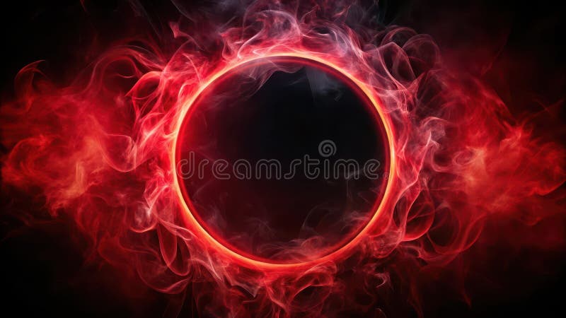 Intense Red Smoke Ring Encircling a Dark Void, a Powerful Abstract ...
