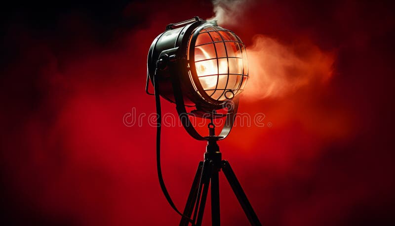 Intense Red Spot Light Casting a Dramatic Glow on the Performer in a ...
