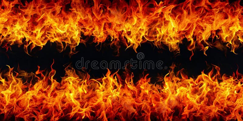 Intense Red Yellow Fire Flames Create Seamless Border Black Background ...