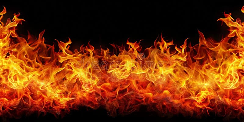 Intense Red and Yellow Fire Flames Create a Seamless Border on a Black ...