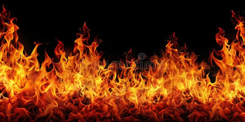 Intense Red and Yellow Fire Flames Create a Seamless Border on a Black ...