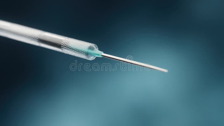 An Extreme Close-up of a Sharp, Sterile Medical Needle with a Light ...