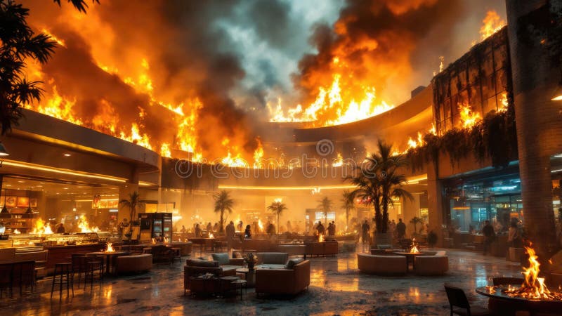 Intense Shopping Mall Fire with People Evacuating Amidst Flames and ...
