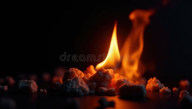 Intense Single Flame Flickering on Pure Black Sharp Detail and Contrast ...