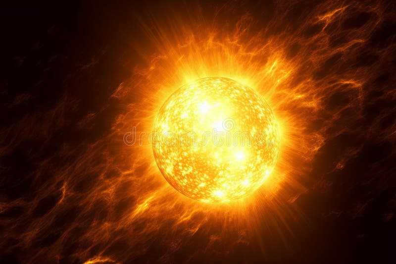 Fiery Sun Eruption with Solar Flares Stock Illustration - Illustration ...
