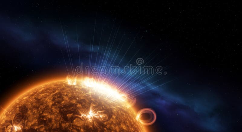 Intense Solar Flare Erupting from Star in Space Stock Illustration ...
