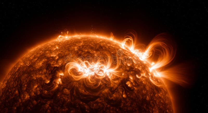 Intense Solar Flare Eruption, Fiery Orange Plasma Stock Illustration ...
