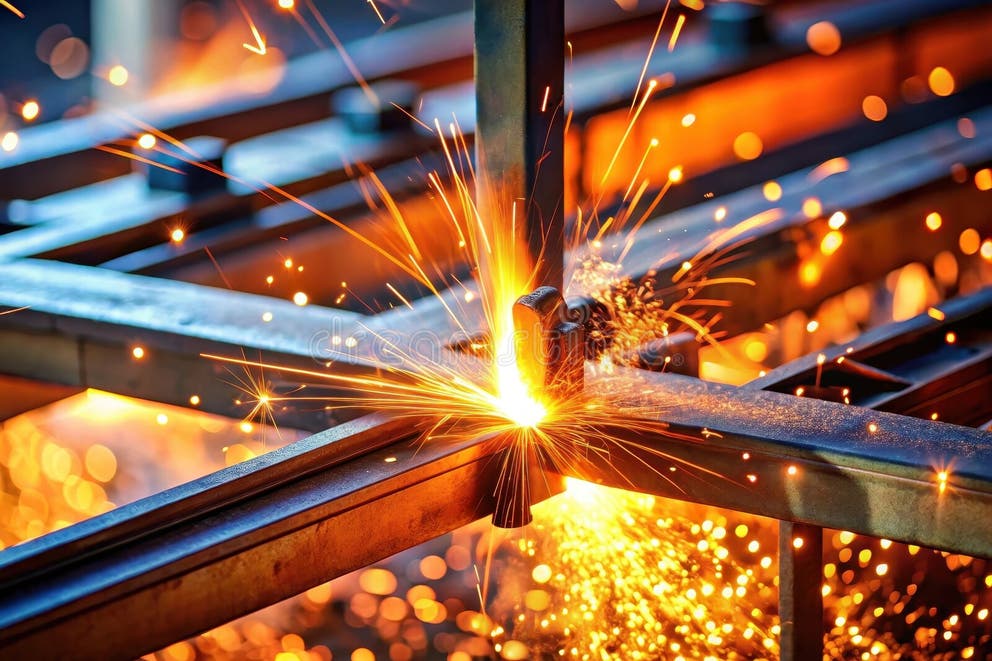 Intense Sparks Fly during Metal Fabrication Process Featuring Precise ...