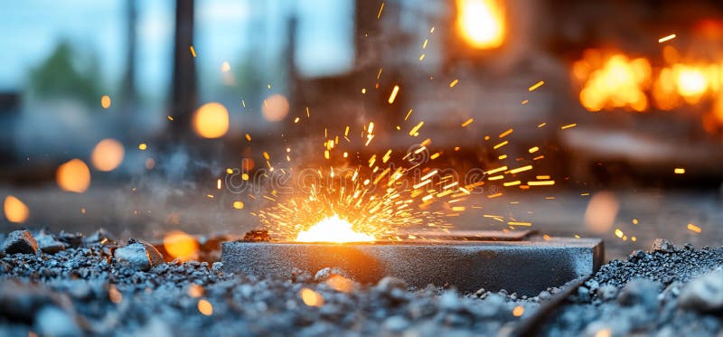 Intense Sparks from Metal Welding on a Forge Stock Illustration ...