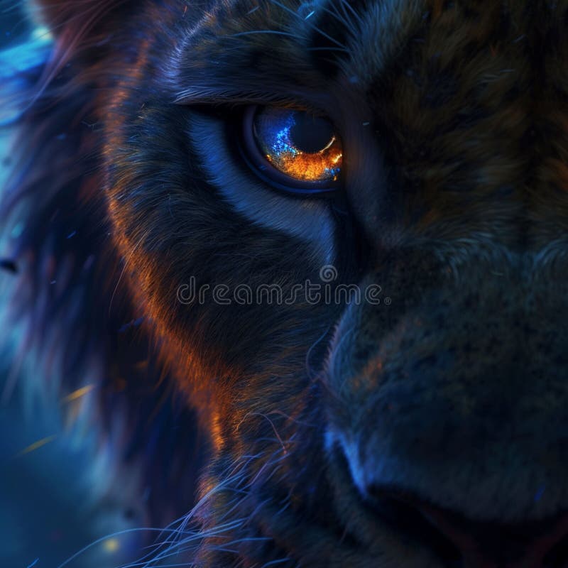 Intense Stare: Close Up of a Tigers Face with Glowing Eyes Stock ...