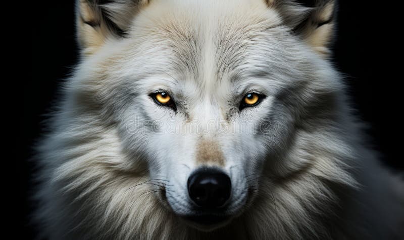 Intense Stare Close-Up of White Wolf Eyes on Black Background Stock ...