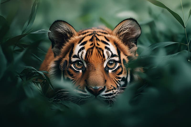 Intense Stare of a Tiger in Dense Jungle Foliage, Wildlife Stock ...