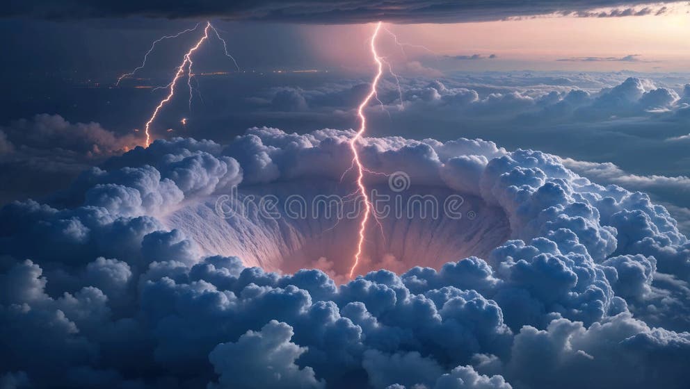 Intense Storm Clouds Forming a Vortex with Dramatic Lightning Strikes ...