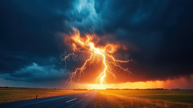 Intense Storm with Dramatic Lightning Strikes Stock Illustration ...