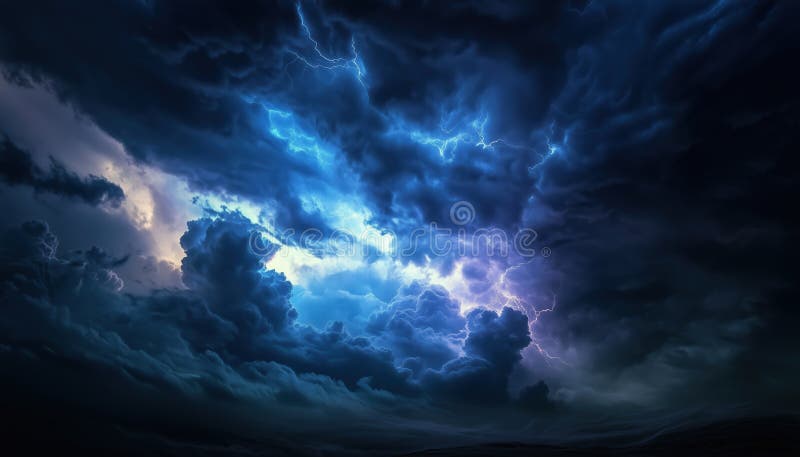 Intense Storm with Thunder and Lightning Stock Image - Image of deluge ...