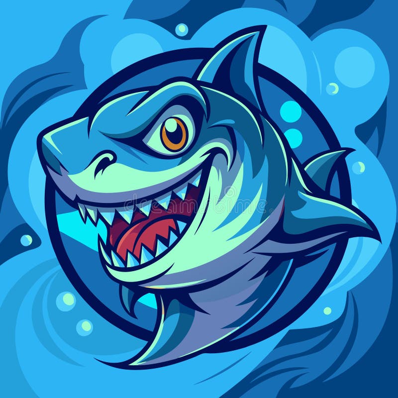 Stylized Shark in Blue Isolated Stock Illustration - Illustration of ...
