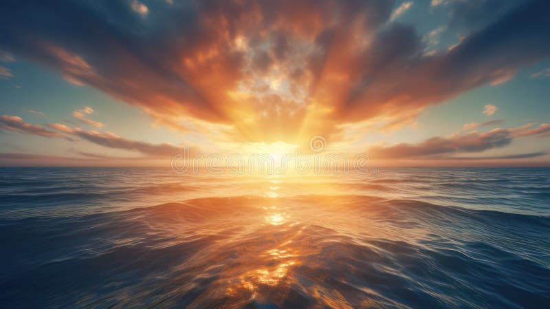 Intense Sun with Lots of Long Sunrays Shining Over the Ocean Created ...