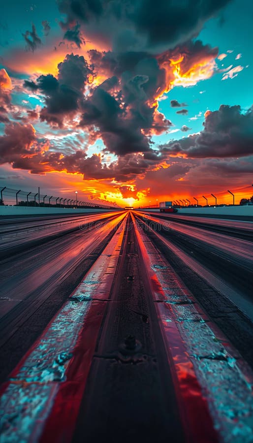 Intense Sunset at Drag Race Track, Warm Tones, Realistic Shot Capturing ...