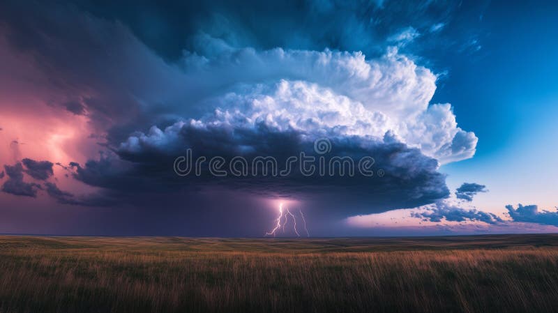 Intense Supercell Thunderstorm with Lightning Stock Illustration ...