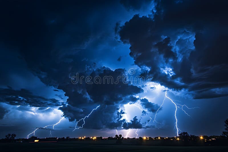 Intense Thunderstorm with Dramatic Lightning Strikes Illuminating Dark ...