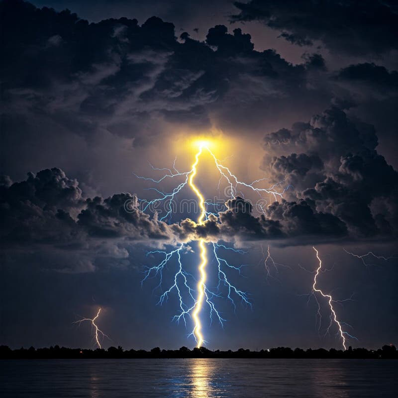 Intense Thunderstorm Scene with Mirrored Water Reflection Stock ...