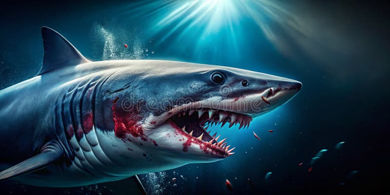 Intense Underwater Shark Bite Dramatic Low Light Clipart for Design ...