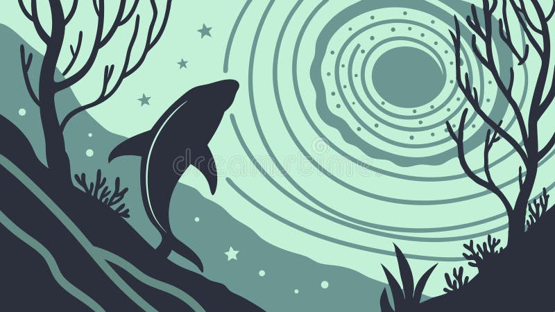 Shark Swims through a Mysterious, Swirling Ocean Vortex. Vector Design ...