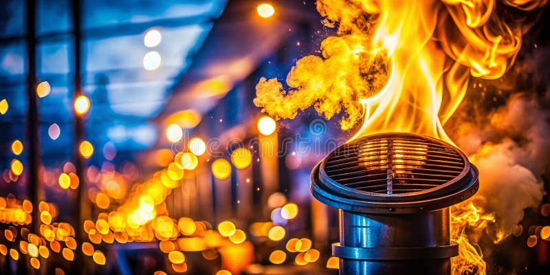 Intense Ventilation System Fire Closeup View of Smoke and Flames with ...