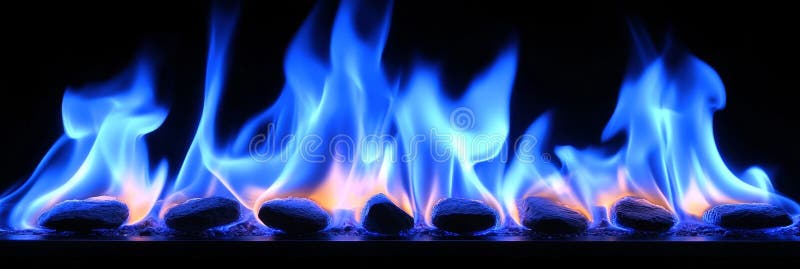 Intense, Vibrant Blue Flames Burning with a Natural Gas Pattern ...