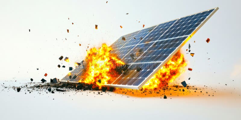 A Dramatic Scene of a Solar Panel Exploding Amidst Fiery Flames and ...