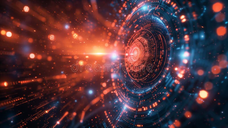 Glowing Cyber Data Tunnel with Warm Light Burst Stock Illustration - Illustration of stream ...