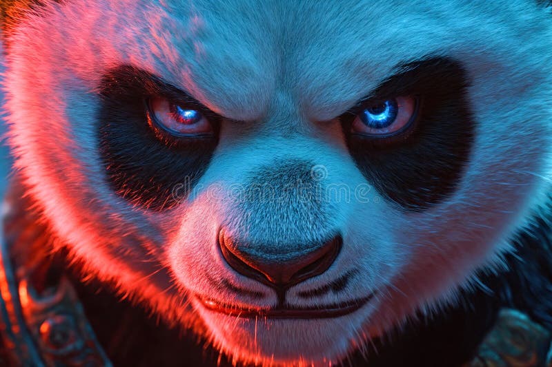 Intense Warrior Panda in Dramatic Lighting with Fierce Expression Stock ...