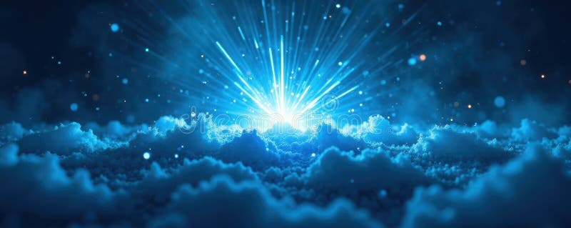 Intense White Light Beams Exploding Across a Cool Blue Backdrop ...