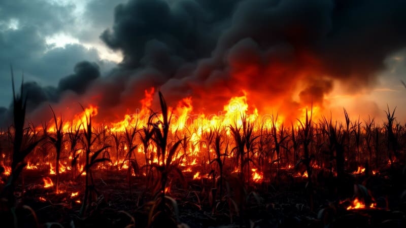 Intense Wildfire Engulfing a Field Dramatic Fire and Smoke Stock ...