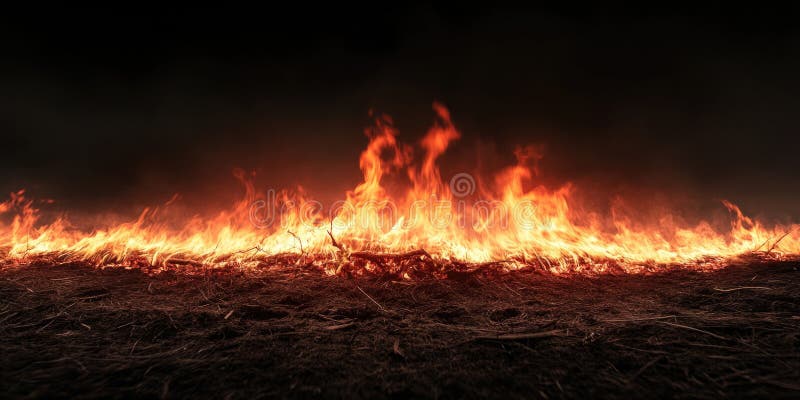 Intense Wildfire Flames Blazing Across Dark Night Landscape Stock Image ...