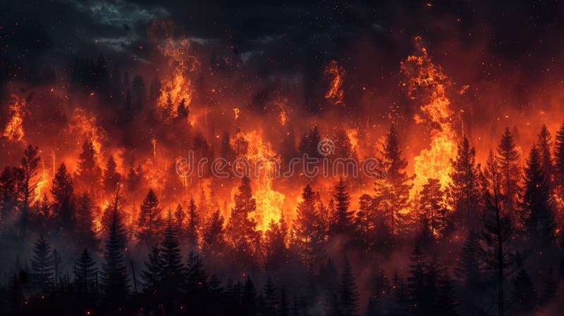 Intense Wildfire in a Forest at Night Stock Image - Image of ...