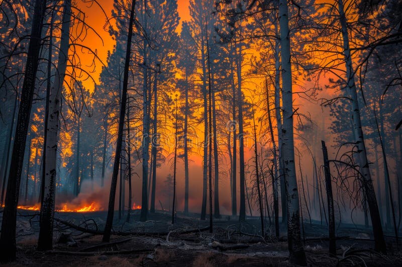 Intense Wildfire Ravaging through Forest at Night Stock Illustration ...