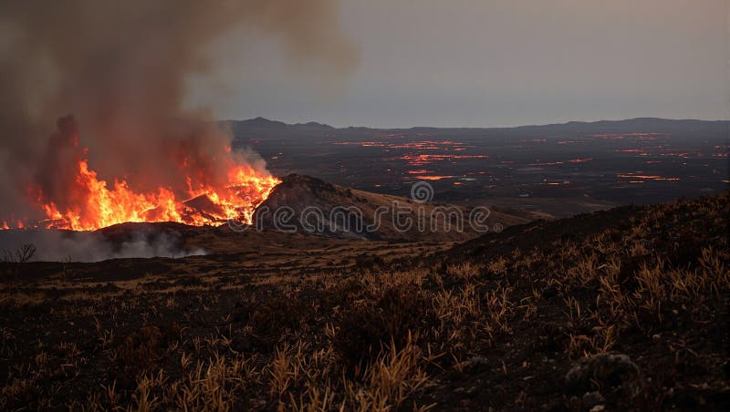Intense Wildfire Spreading through Hawaiis Volcanic Terrain Stock ...