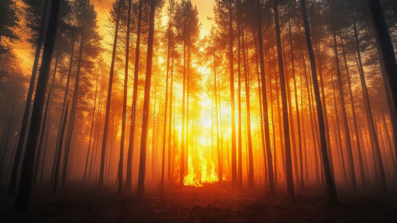 Intense Wildfires Engulf a Forest at Dusk, Creating a Breathtaking yet ...