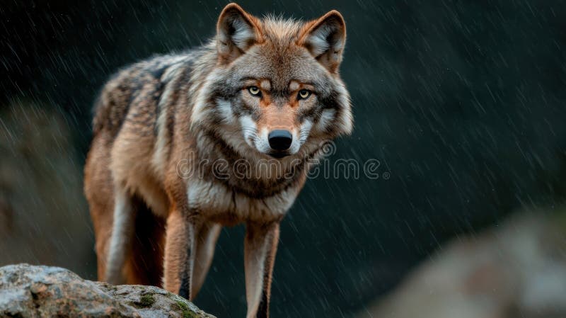 Intense Wolf Staring in the Rain Stock Illustration - Illustration of ...