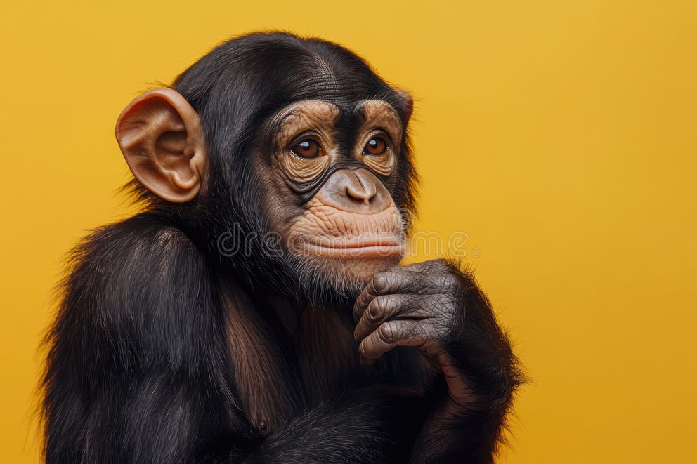 Intensely Thinking Monkey Chimpanzee with Hand on Chin Stock Image ...