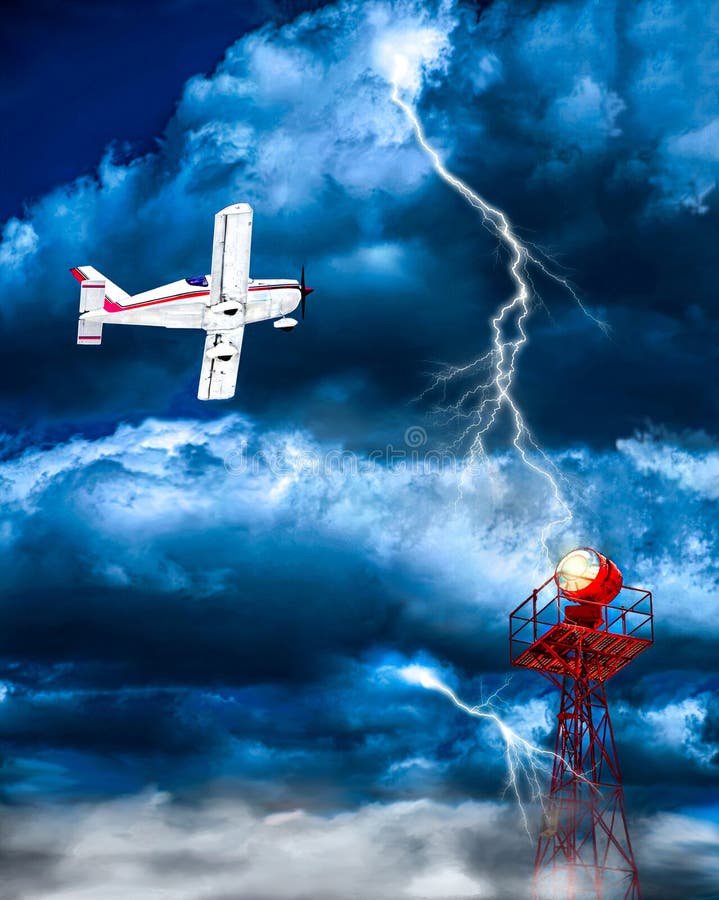 Small Plane Crossing Thunder Storm Clouds on a Dark and Cloudy Night ...