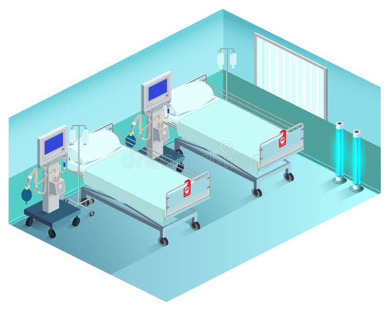 Intensive Care Unit Medical Ward with Ventilator. 3d Isometric Stock ...