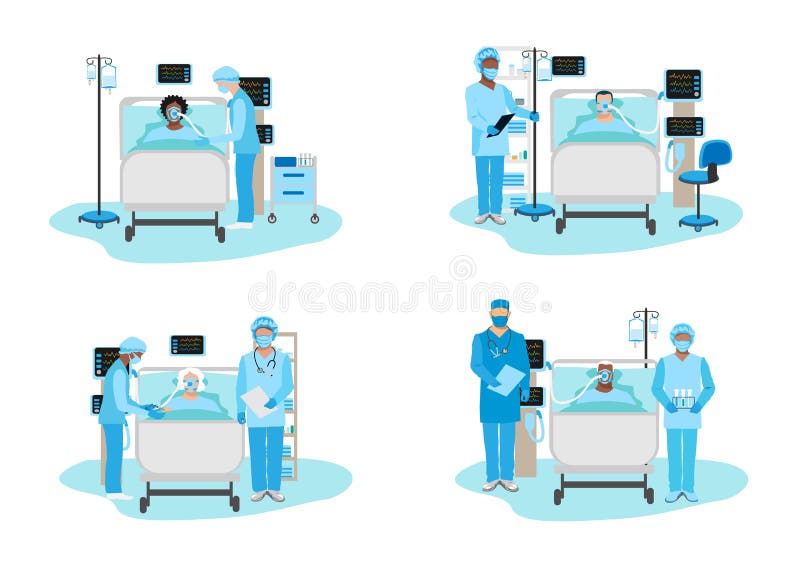Nurses Care for Patients in the Intensive Care Unit Stock Vector ...