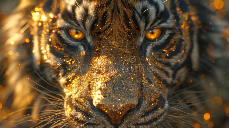 Intensive Close-up of a Golden Reflection on a Tiger Face Stock Image ...